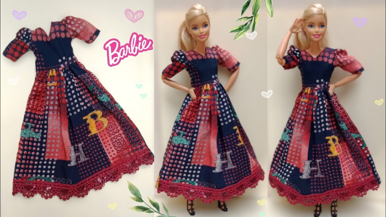 Making Beautiful doll long frock / gown ||doll dress making easy||A ...