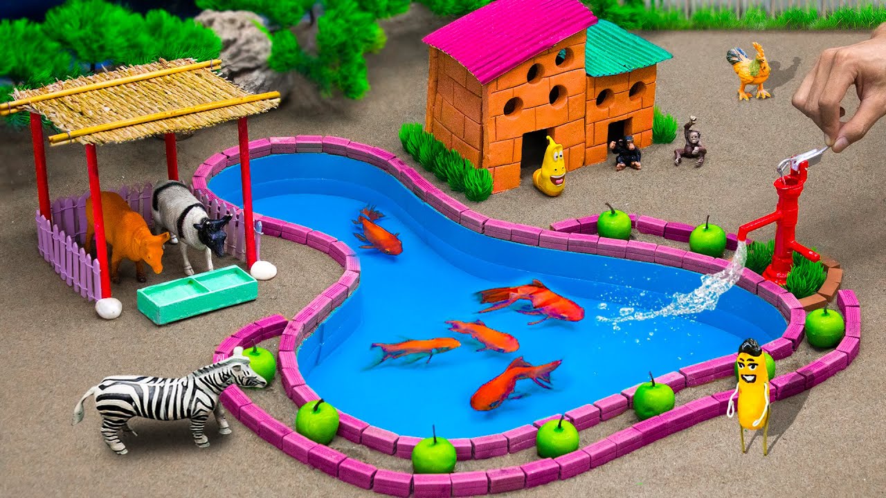 DIY mini farm model with goldfish aquarium | cowshed - animals barn ...