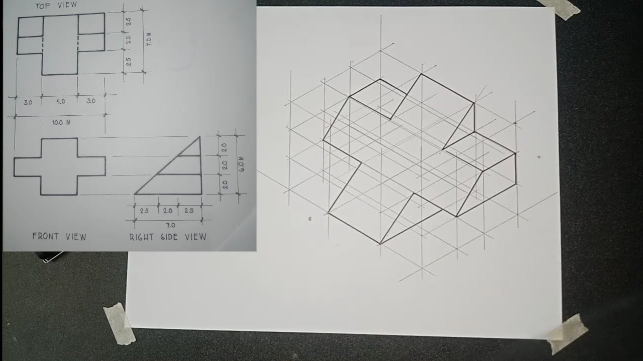 ORTHOGRAPHIC PROJECTION CONVERT TO ISOMETRIC DRAWING (EXAMPLE #10 ...