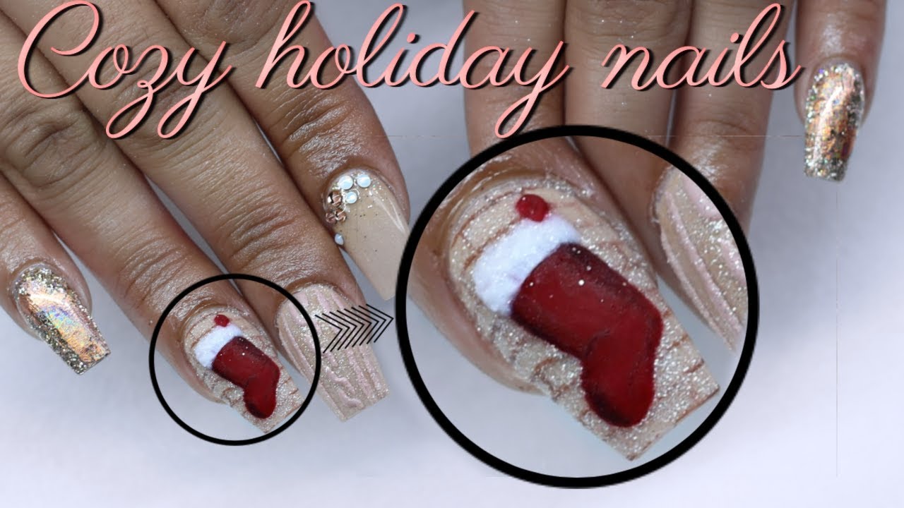 ACRYLIC NAILS TUTORIAL COZY FIRE PLACE NAILS 3D STOCKING - YouTube
