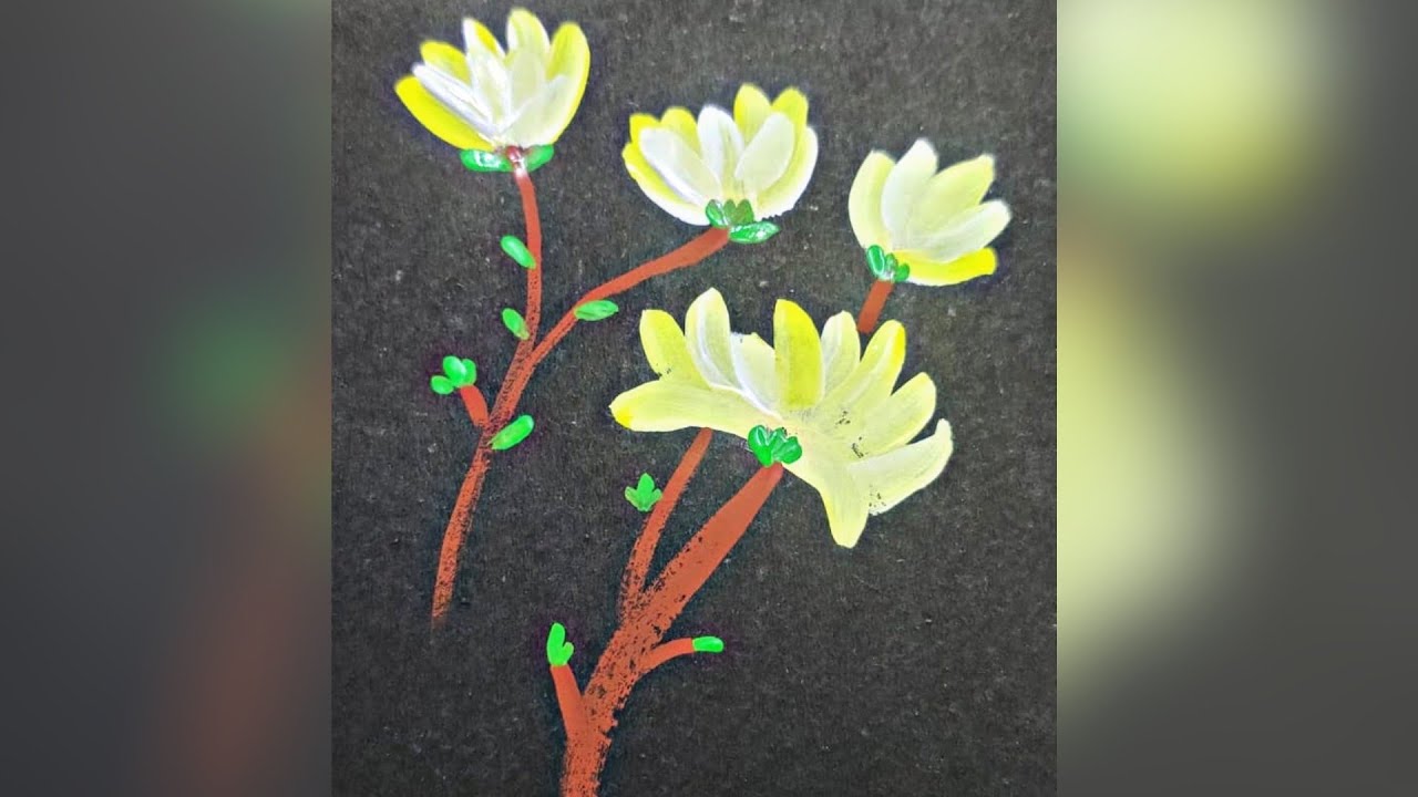 One stroke flower technique।How to draw flower।Black paper Drawing।# ...