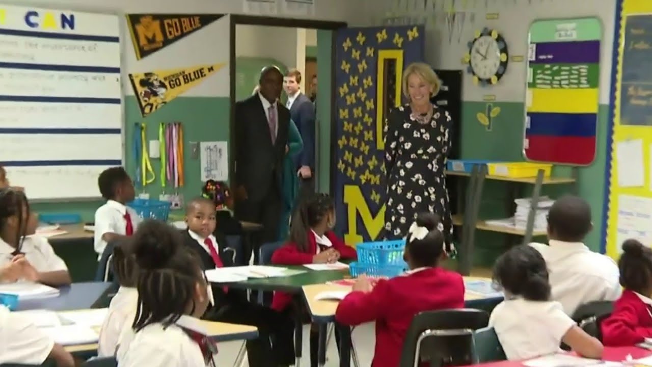 Devos pushes school choice at Detroit Charter school visit - YouTube