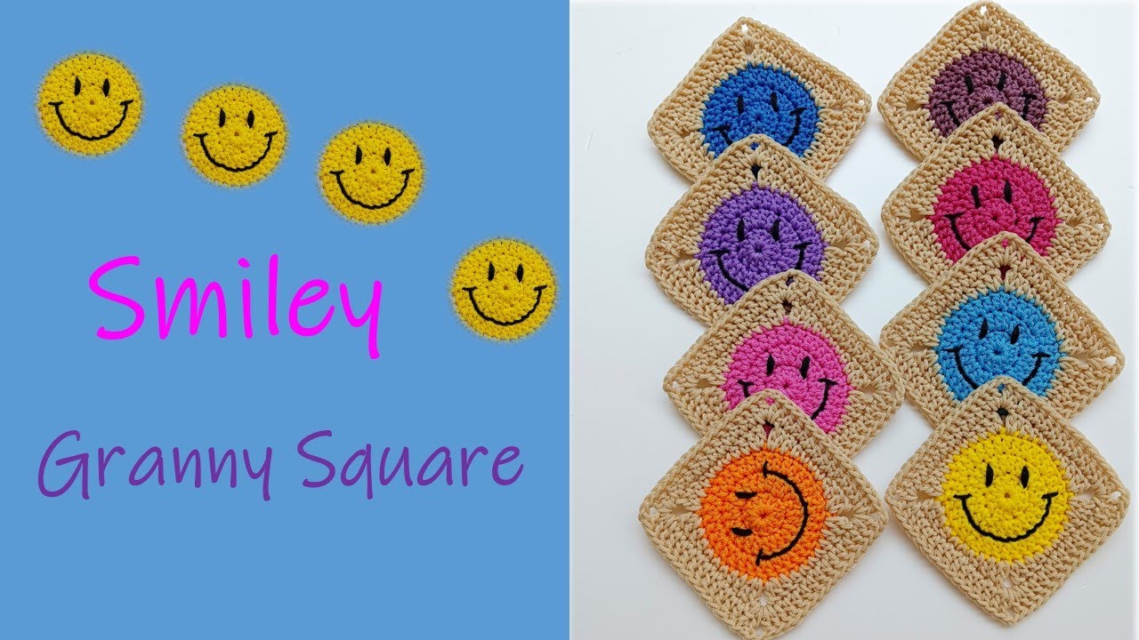 Granny Square EP.8 🥰Easy Smiley Granny Square ถักแผ่นสี่เหลี่ยมหน้ายิ้ม ง่ายมากค่ะ ...