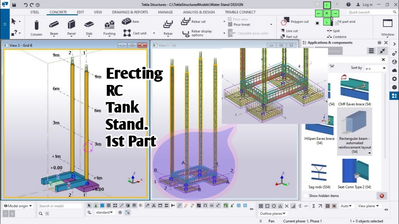 Erecting Reinforce Concrete Water Tank Stand and Adding Rebars in Tekla ...