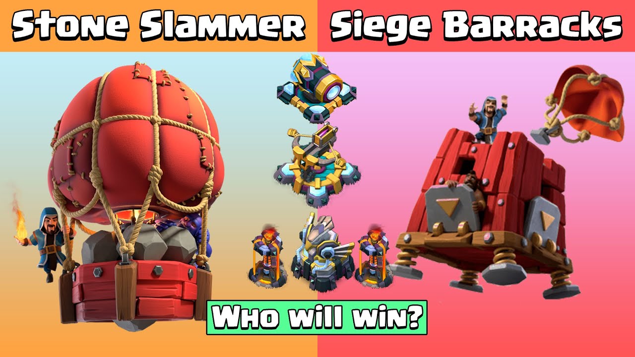 STONE SLAMMER Vs SIEGE BARRACKS Vs All Defense FORMATION | Clash of ...