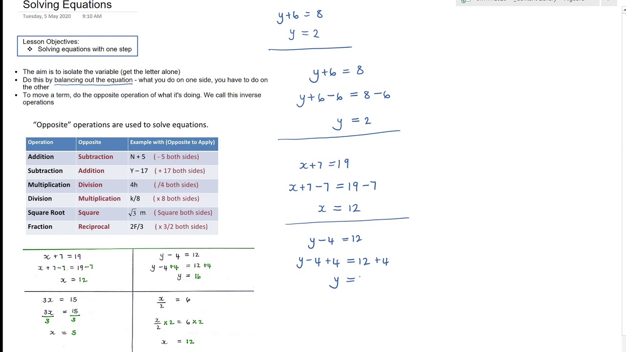 Solving Equations OneNote 2020 05 12 13 10 27 - YouTube