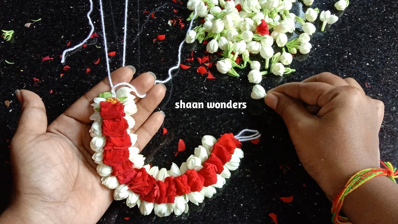 Easy and Quick Bridal garland making using jasmine and rose flowers ...