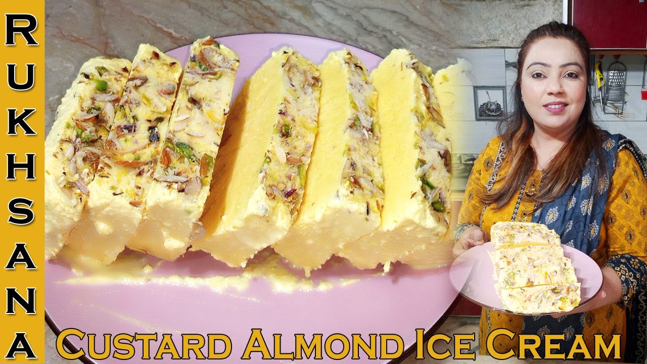 Custard Almond Ice Cream | Custard Ice Cream Recipe | Badam Ice Cream ...