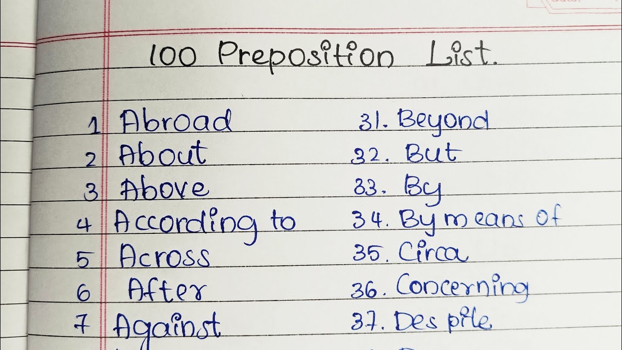 Writing 100 Preposition Grammar class #prepostionlist #selfwritingworld ...