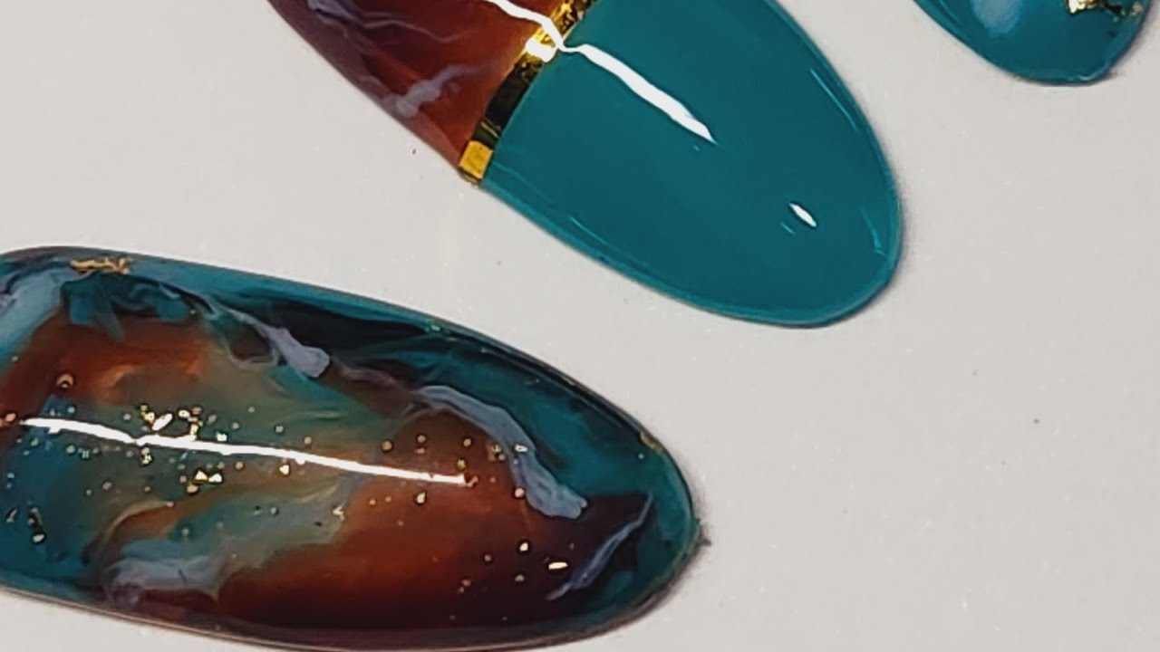 Tortoise Shell Marble Design on Round Presson Nails - Red Iguana - YouTube
