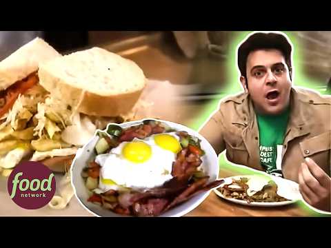 Adam Tries GIANT Pittsburgh Sandwiches Stuffed With French Fries | Man V Food With Adam Richman
