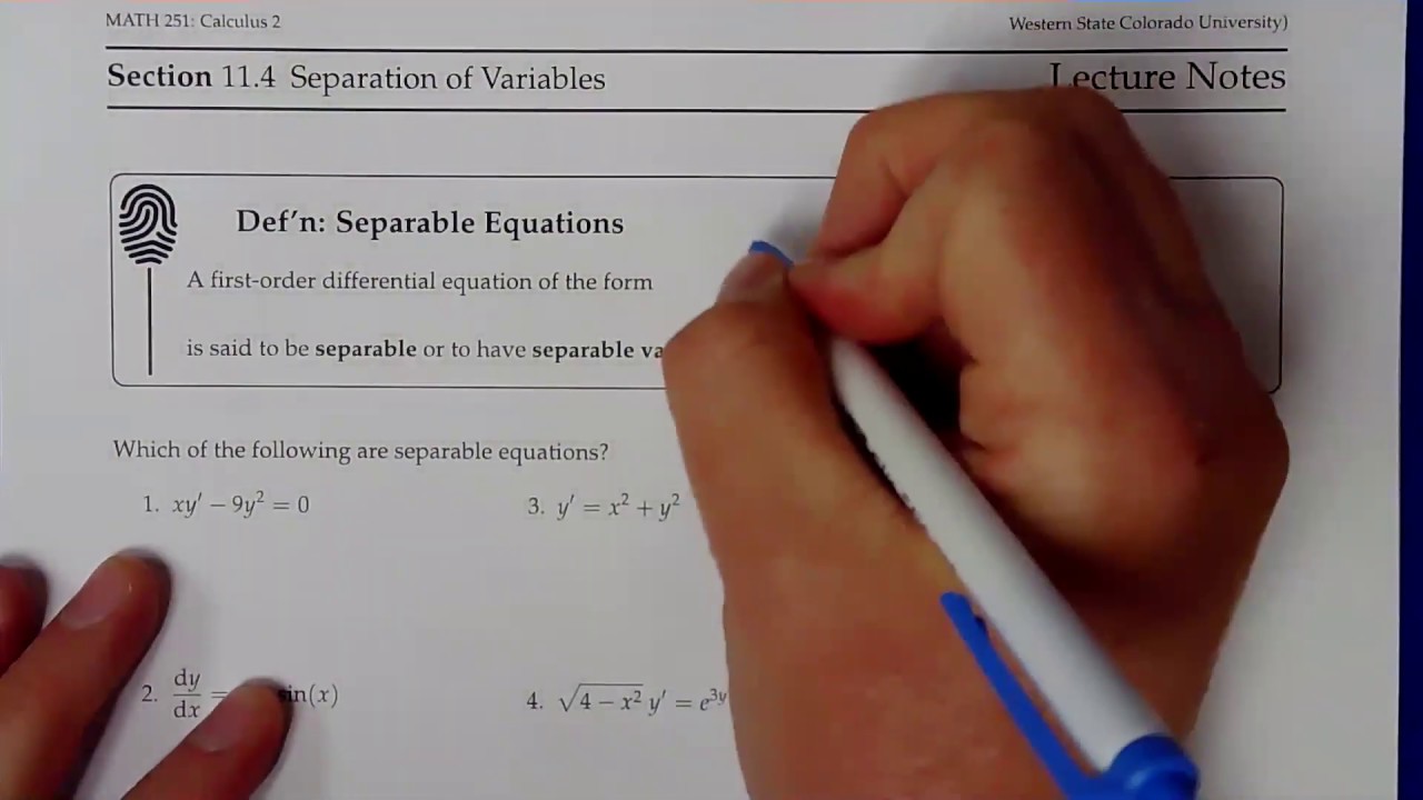 Math 251 Section 11.4A (Introduction to Separable Equations) - YouTube