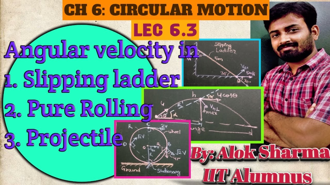 LEC6.3|ANGULAR VELOCITY OF SLIPPING LADDER|IN PURE ROLLING|IN PROJECTILE|By Alok Sir |PhyCon ...