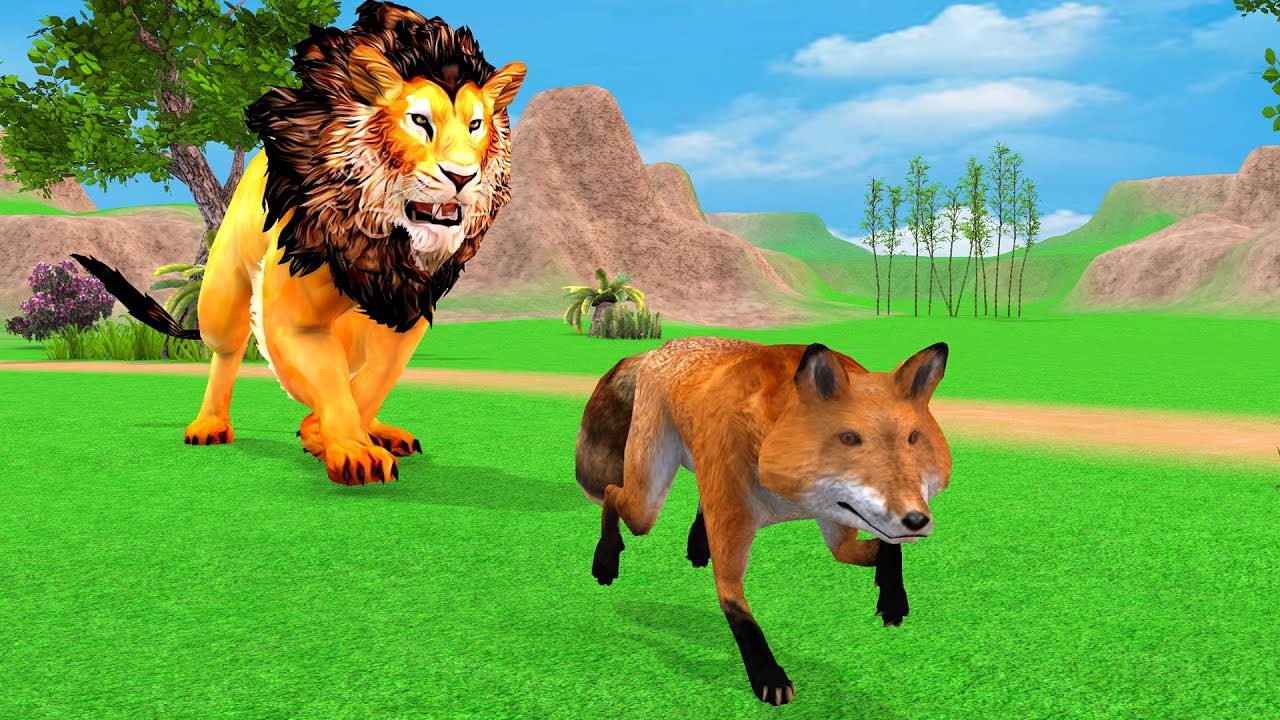 The Over Smart Fox Story | Fox Run Away From Giant Lion | Animals ...