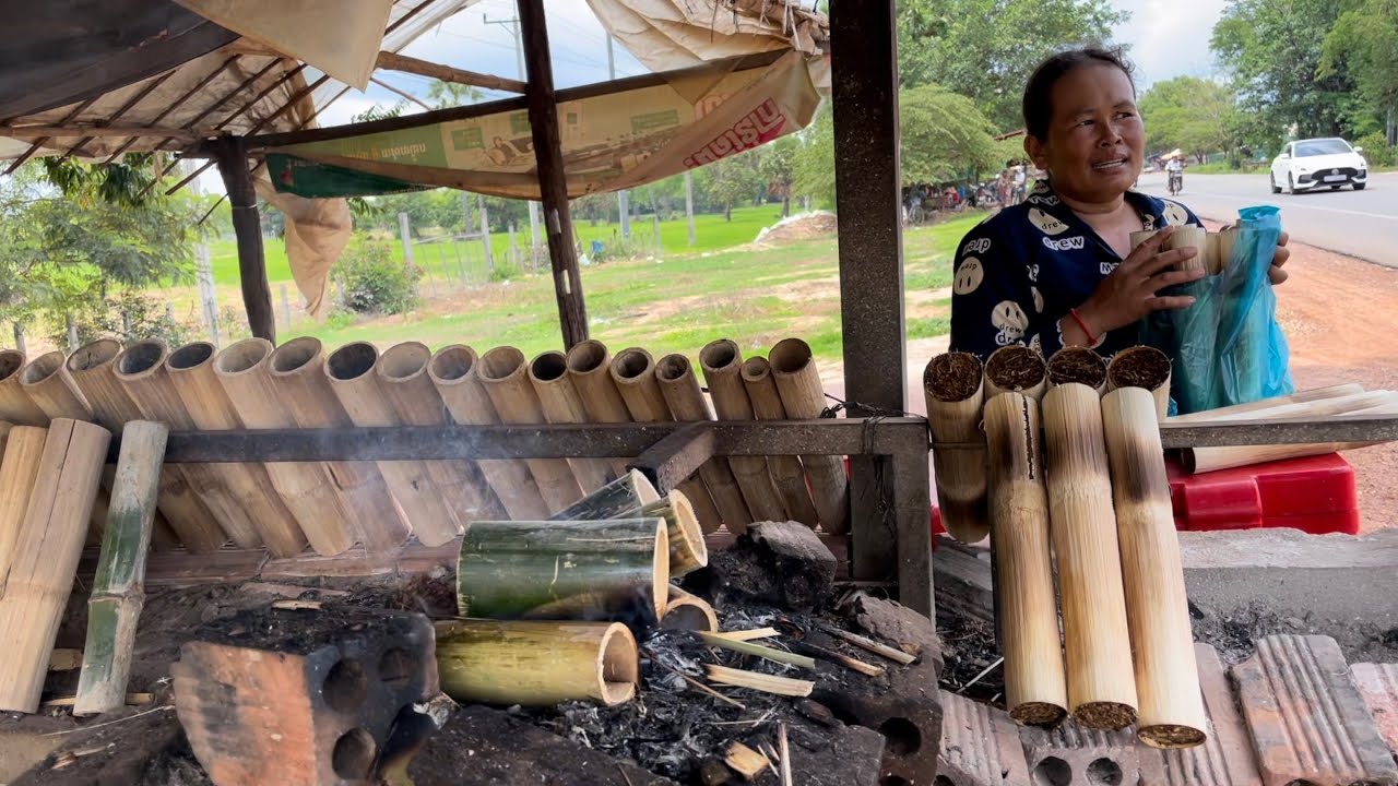 Kalan (sweet rice +coconut) cooked in bamboo stocks. On route 6 between ...