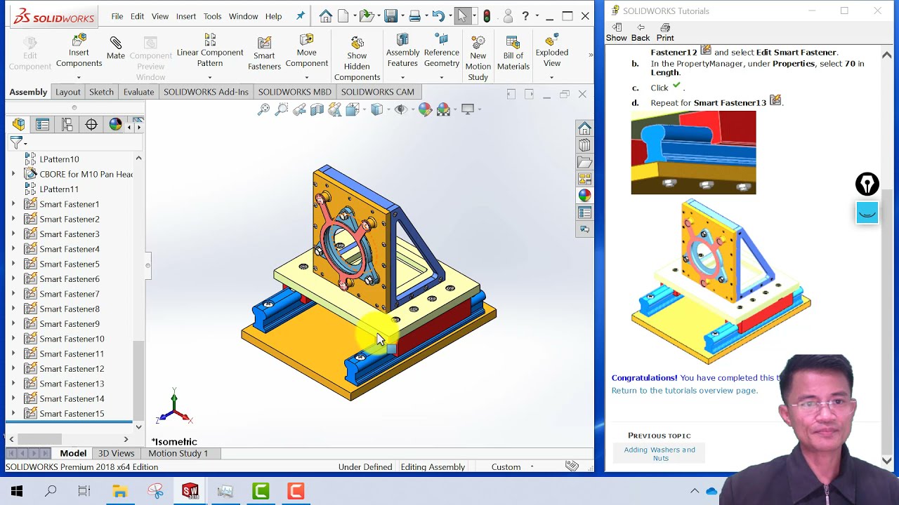 Solidworks Tutorial - Smart Fasteners (บรรยายไทย) - YouTube
