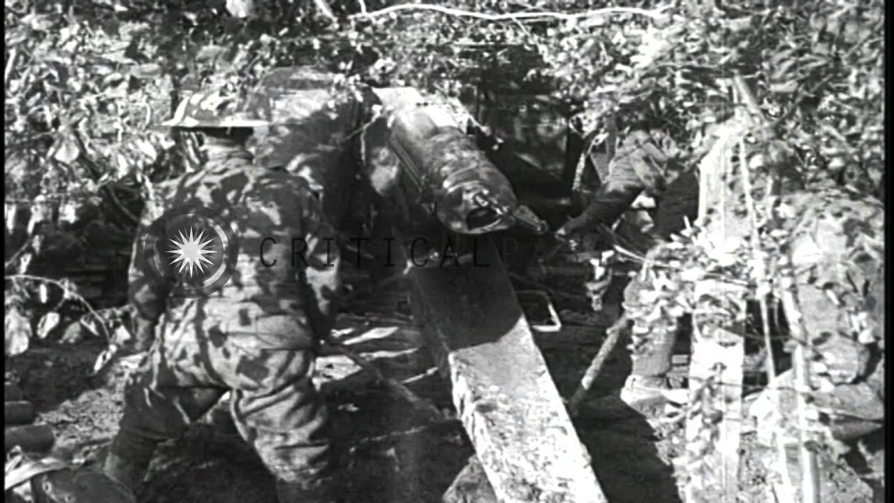 US 77th Field Artillery Unit fire guns and damaged and destroyed ...