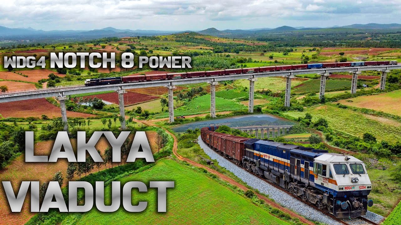 WDG4 Notch 8 Power | Drone Shot of Train on Lakya Viaduct - YouTube