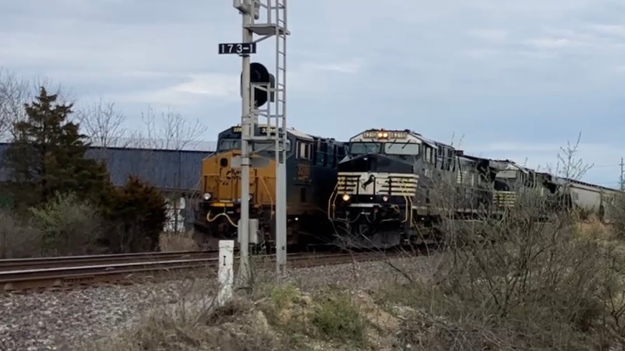 NB NS Hopper train Passes CSX NB manifest at Springdale,OH - YouTube