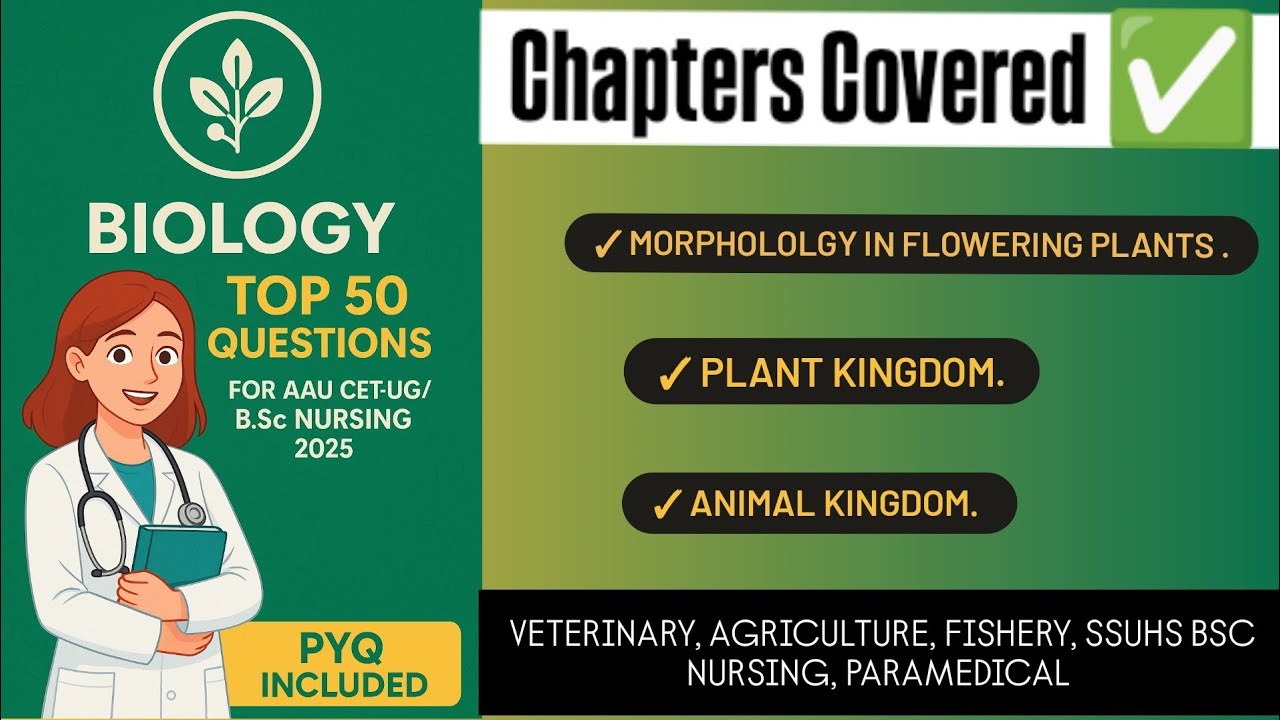 TOP 50 BIO QUESTIONS FOR AAU-CET & BSC NURSING|PYQ & SAMPLE QUESTIONS ...