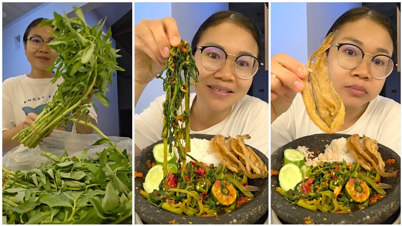 Makan plecing gondo + ikan asin tipis 🤤 #mukbang - YouTube
