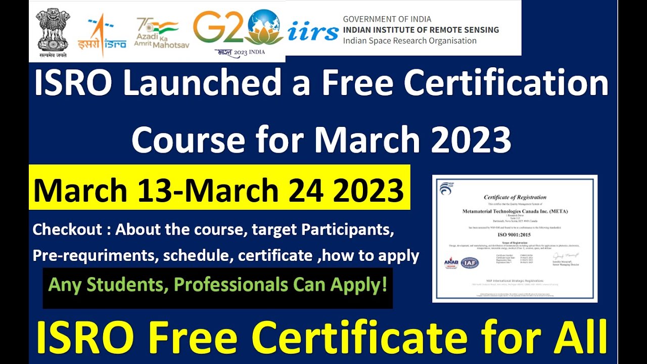 ISRO Launched Free Certification Course for March 2023 | Free Advance ...