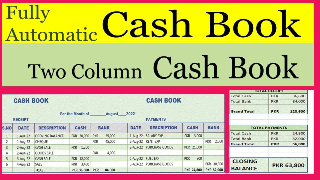 Cash Book in Excel (Hindi) Double Column Cash Book | learning Center ...