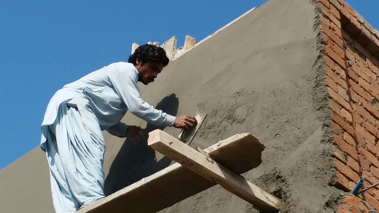 Plaster work with sand and cement - YouTube