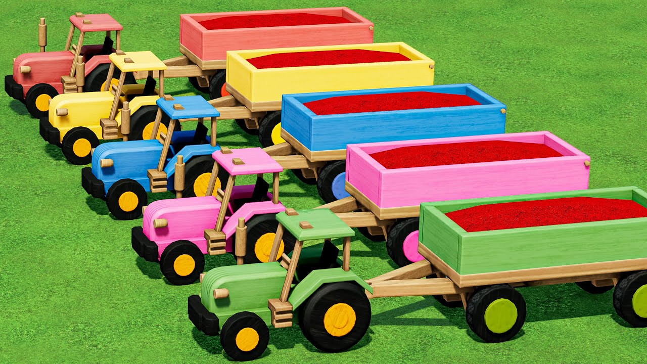 Tiny Tractor with Colors! RED Sunflower LOAD & SELL with Mini WOOD ...