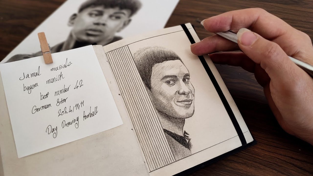 Drawing Jamal Musiala Bayern Munich _ Day drawing Football - YouTube