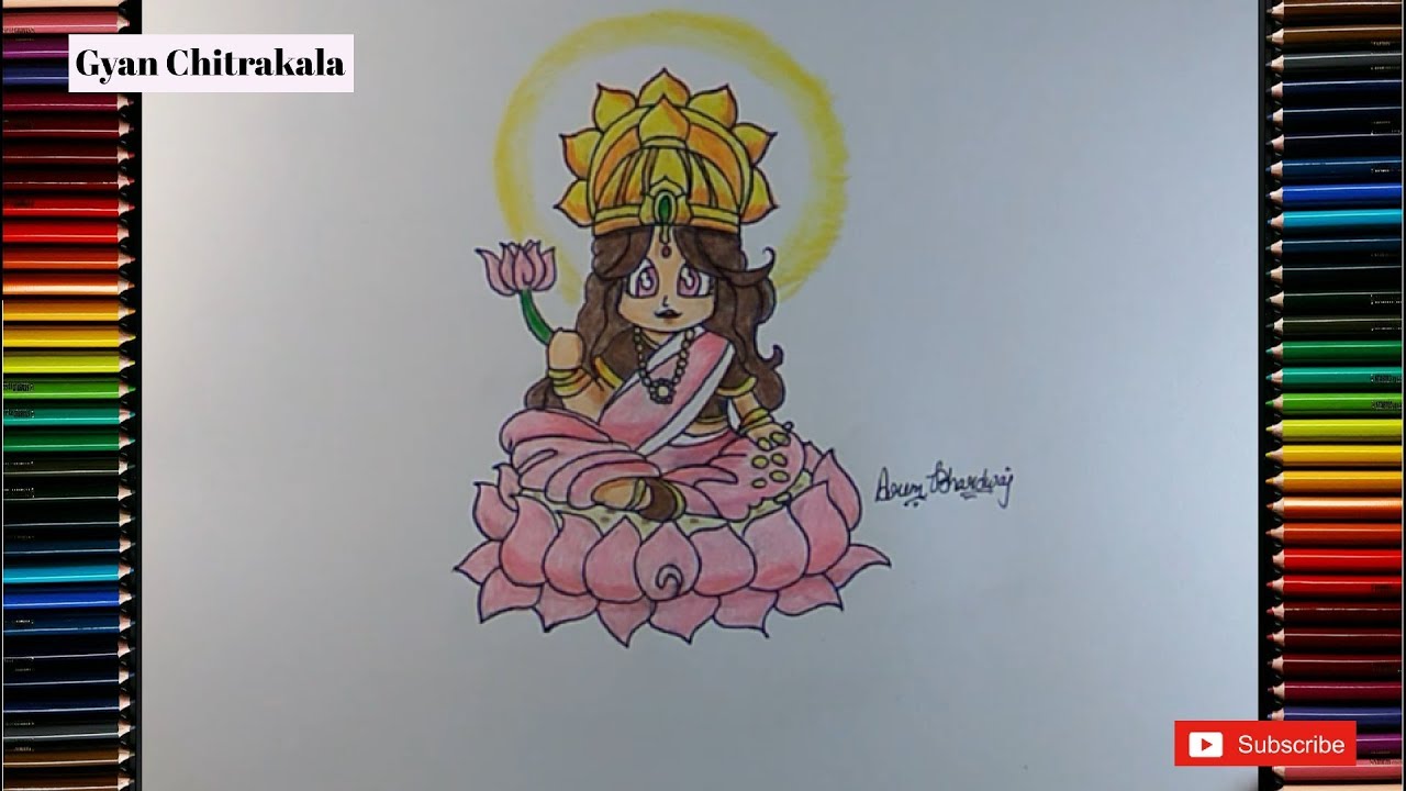 How to draw Laxmi maa? Goddess Laxmi easy drawing by GYAN CHITRAKALA ...