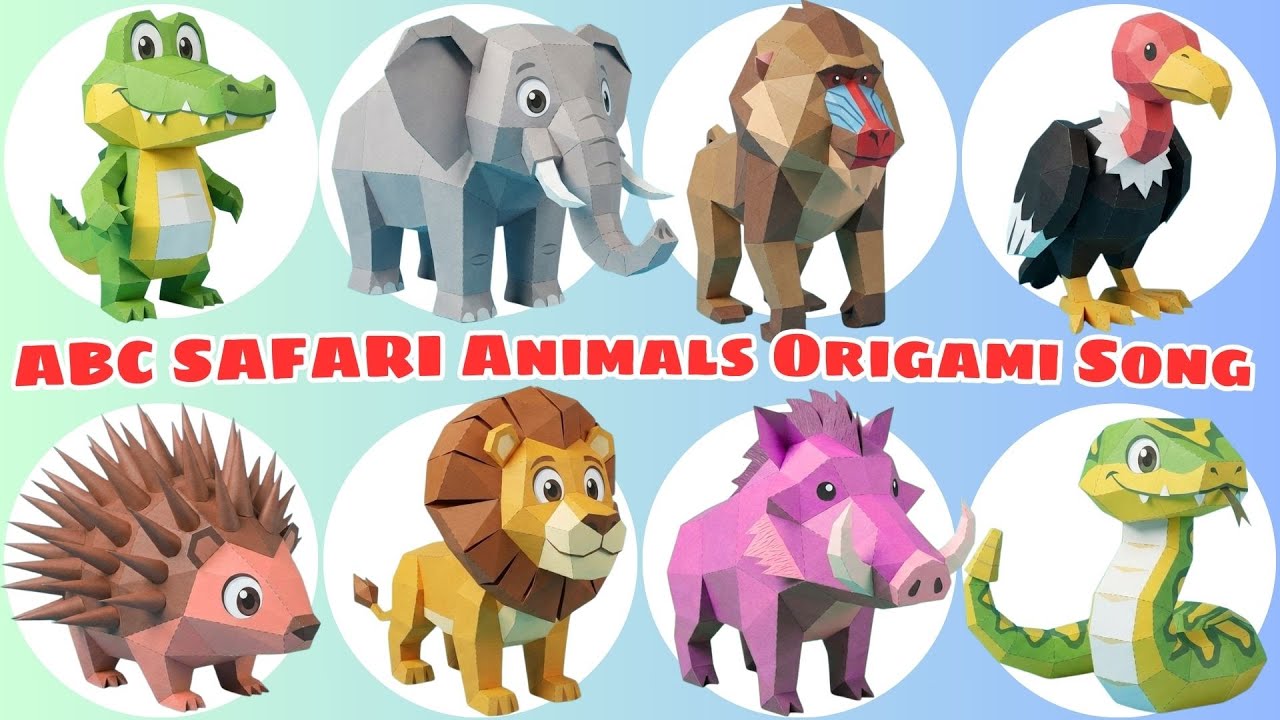 ABC Safari Animals Origami Song 🐘📄 Learn Alphabet, Animal Sounds & 3D ...
