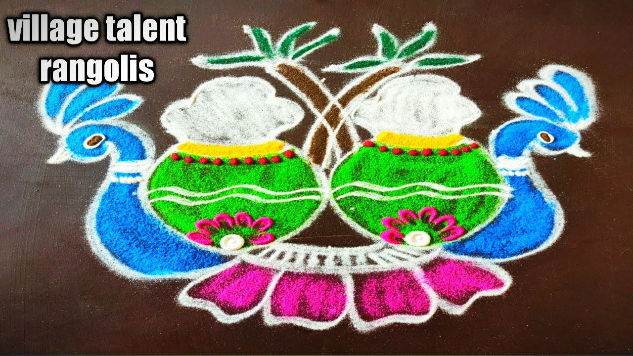 Sankranthi chukkala muggulu (5*3*3) dot's... easy pot peacock kolam ...