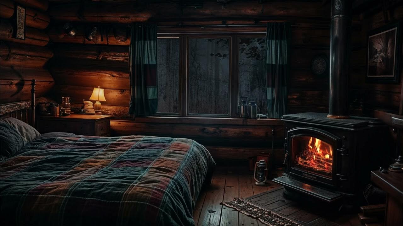 Cozy Cabin with Fireplace, Rain Sounds & Sleeping Pets for Deep Relaxation - YouTube