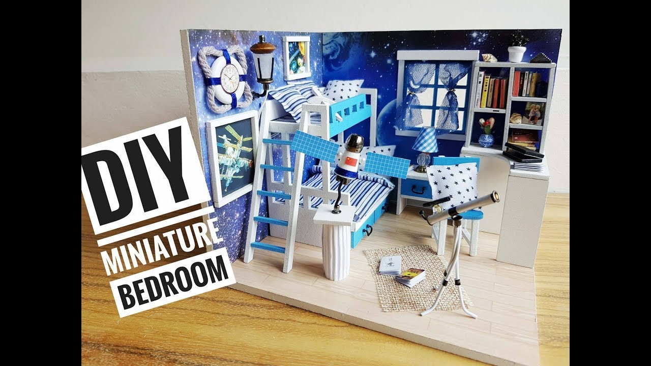 DIY Miniature Bedroom Kit #4 "Dreaming of Space" with a Satellite and ...