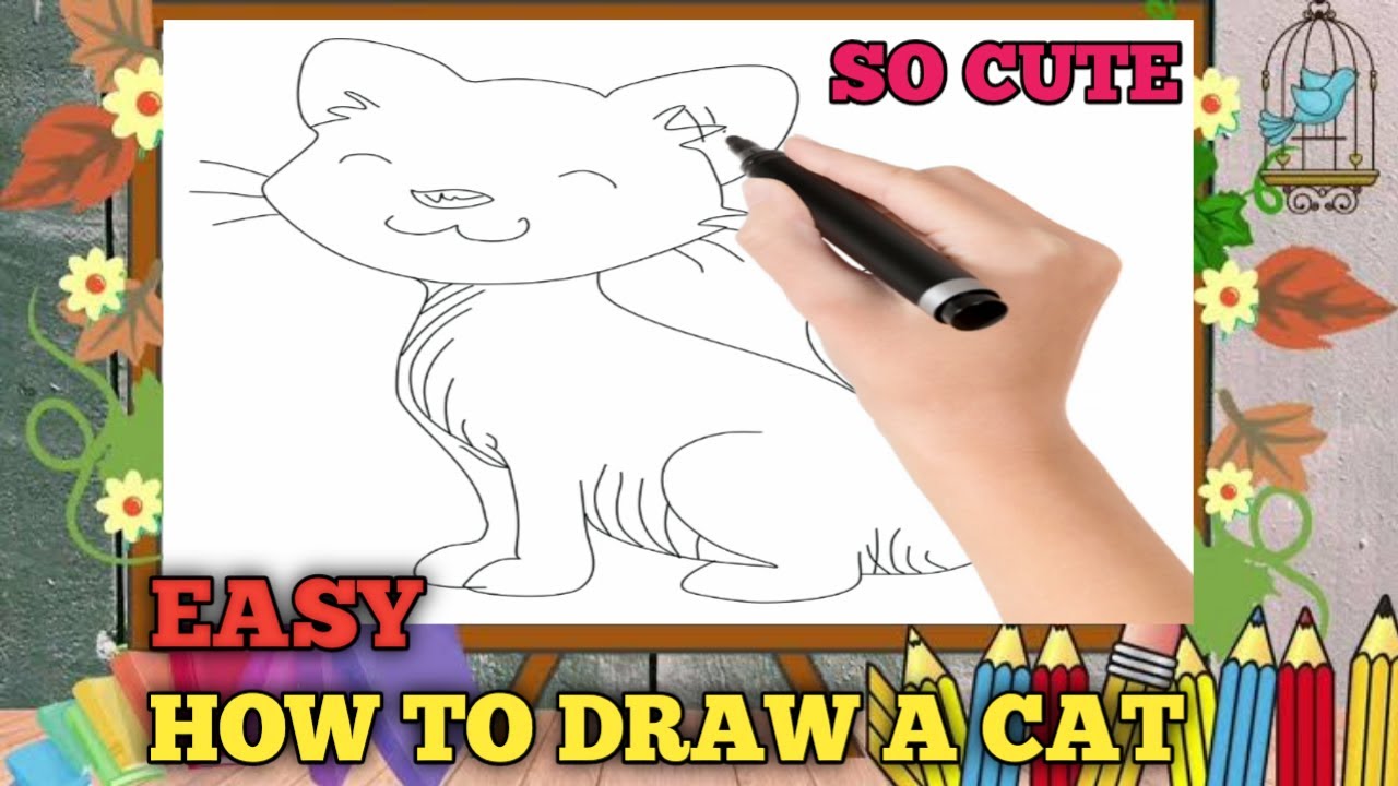 How to draw a cat - draw so cute (Cara menggambar kucing) draw tutorial ...