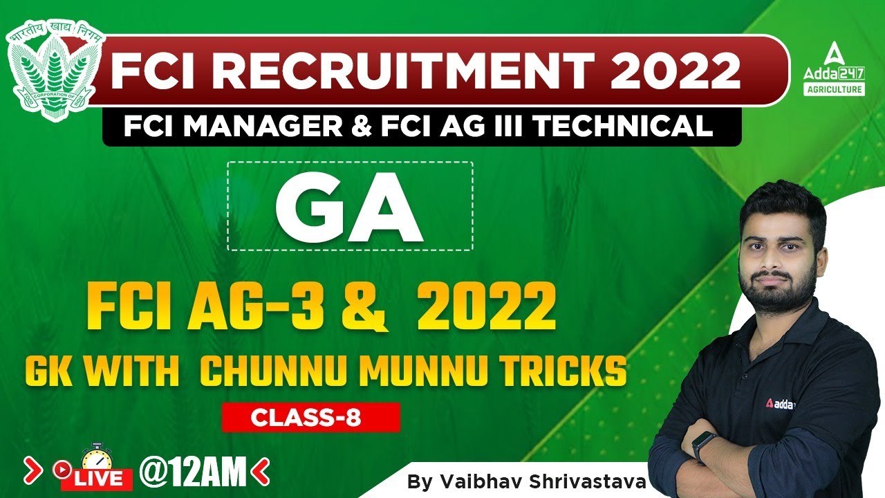 FCI Recruitment 2022 | FCI Manager & FCI AG 3 Technical | GA by Vaibhav ...