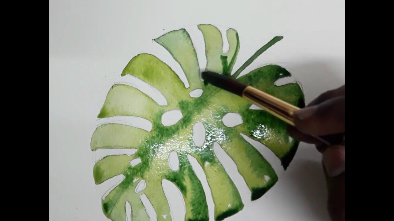 monstera leaf painting in watercolour - YouTube