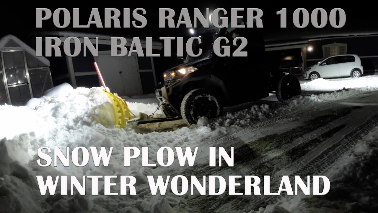 Snow plow in winter wonderland. 6" snow and UTV Polaris Ranger 1000 ...