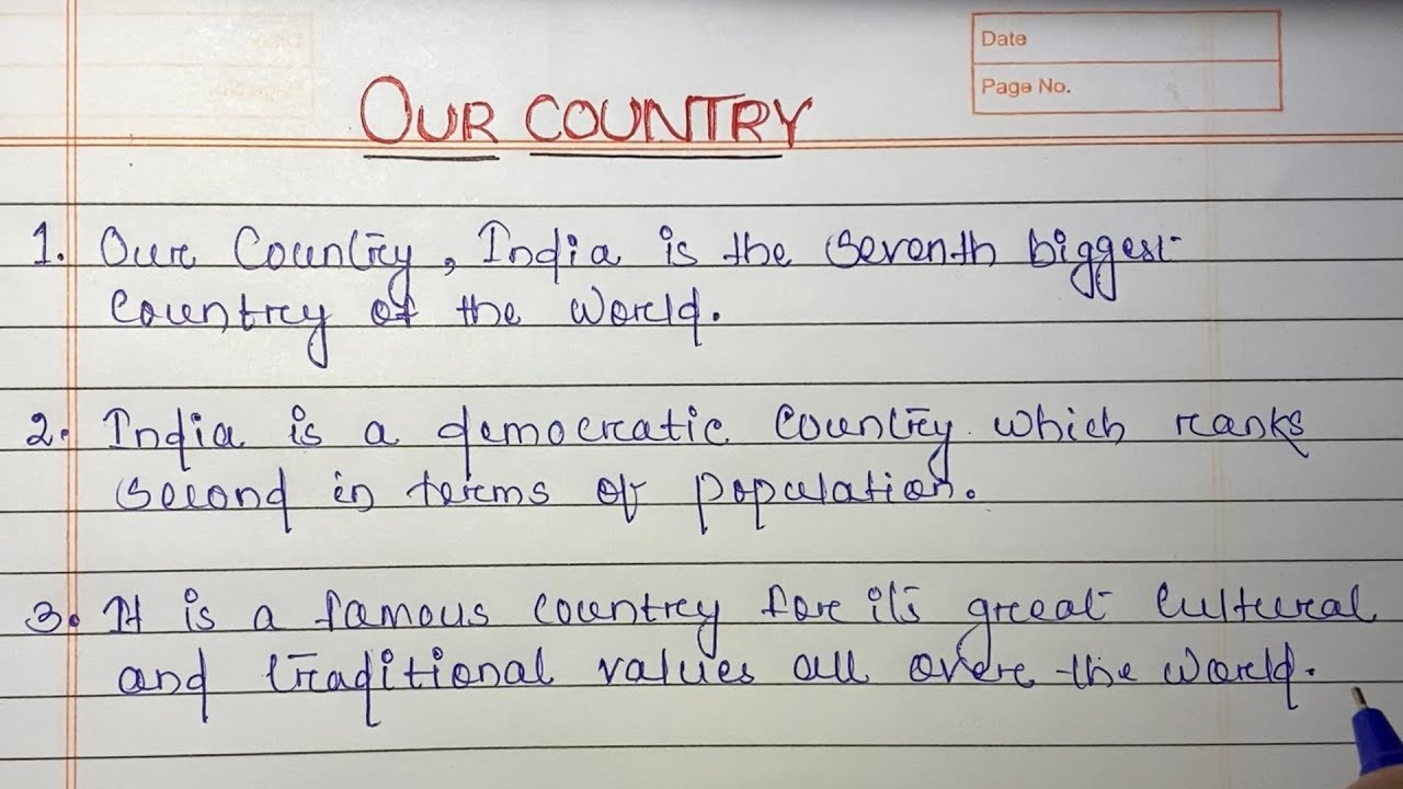 Our country essay writing | 15 lines essay on our country | English ...
