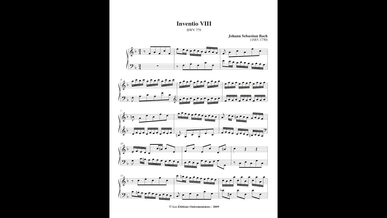 BACH. Invention No. 8 in F Major, BWV 779. With sheet music - YouTube