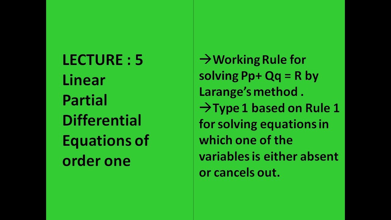 Lecture 5 || Working Rule || Lagrange's Method - YouTube