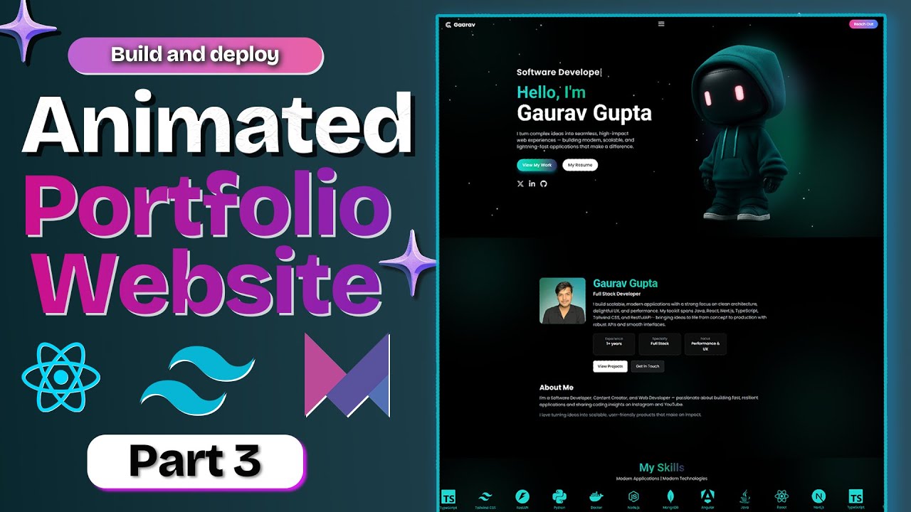 Animated Portfolio website using React JS, Tailwind CSS and Framer Motion | Part 3 | in Hindi ...