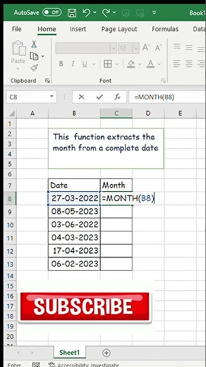Formula to Extract Month from Date in Excel - YouTube