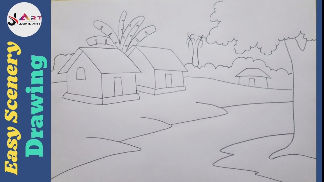 How to draw Easy Scenery ||Pencil sketch drawing house scenery - YouTube