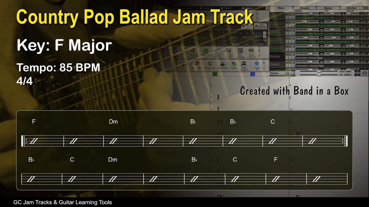 F Major Country Pop Ballad Jam Backing Track 85 BPM - YouTube