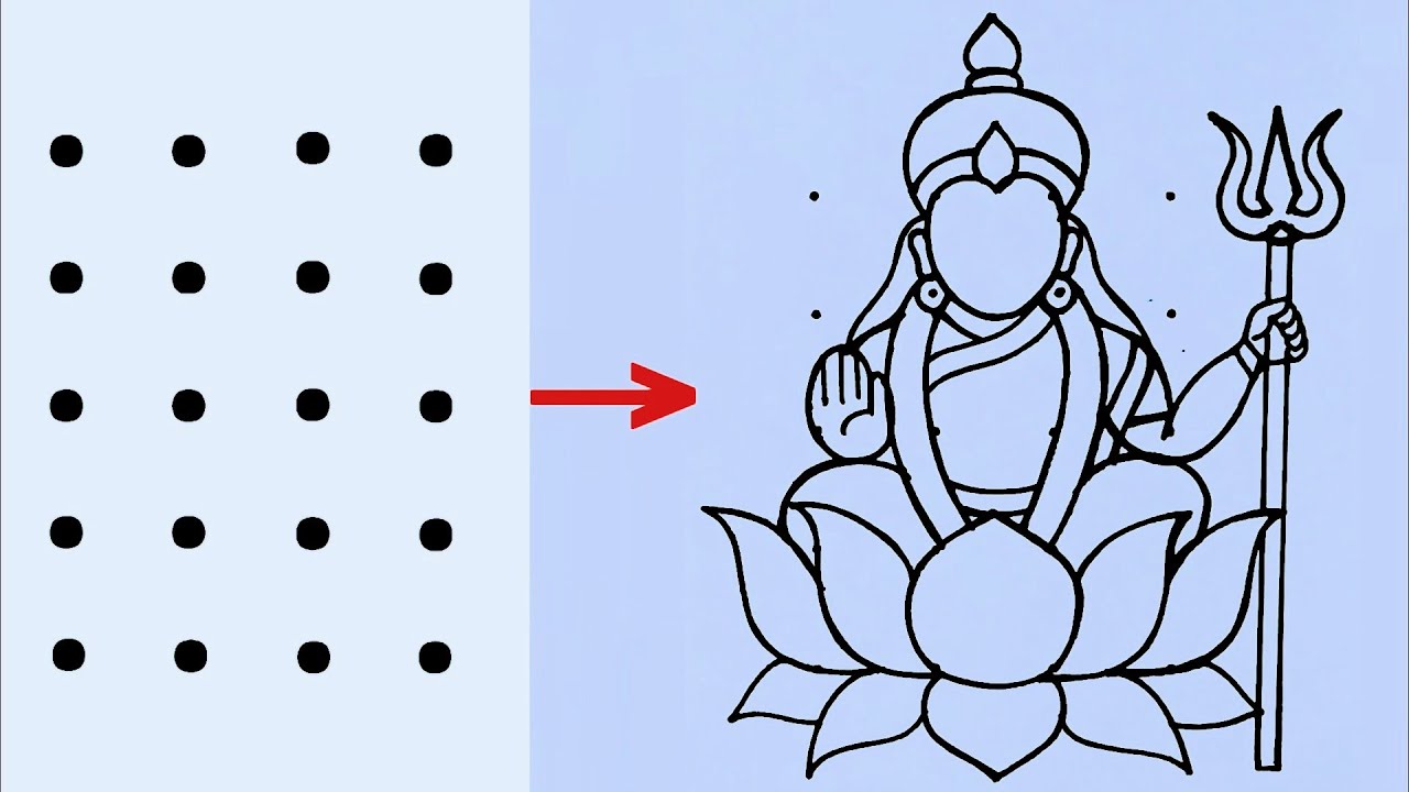 Maa Durga Devi drawing from 4×5 dots step by step // Durga Puja Rangoli ...
