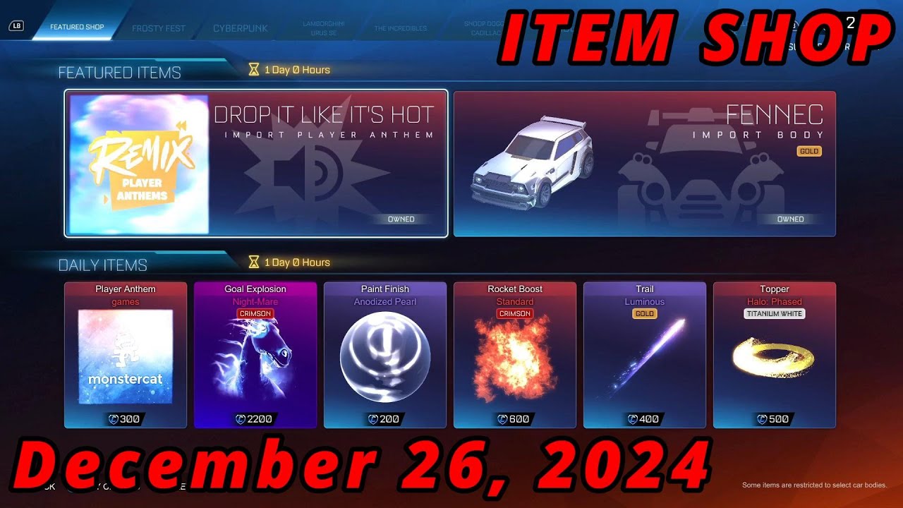 December 26 Rocket League Item Shop: CRIMSON STANDARD BOOST! - YouTube