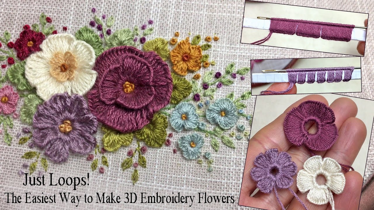 Making gorgeous 3D embroidery flowers with just loops is so easy! You ...