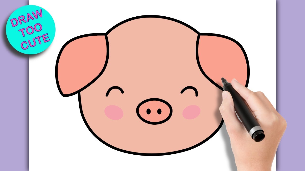 How to Draw a CUTE PIG FACE (Easy Step by Step Drawing Tutorial) - YouTube